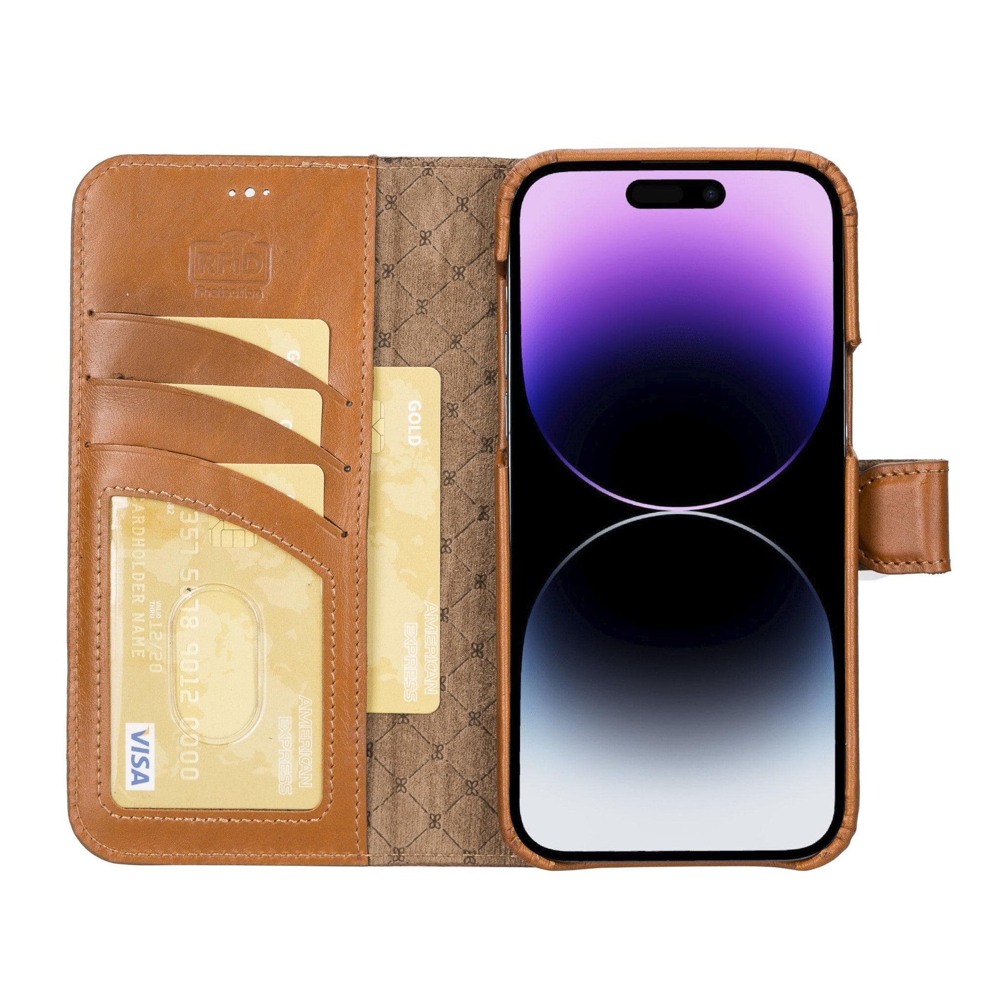 Apple iPhone 14 Series Full Leather Coating Detachable Wallet Case - F
